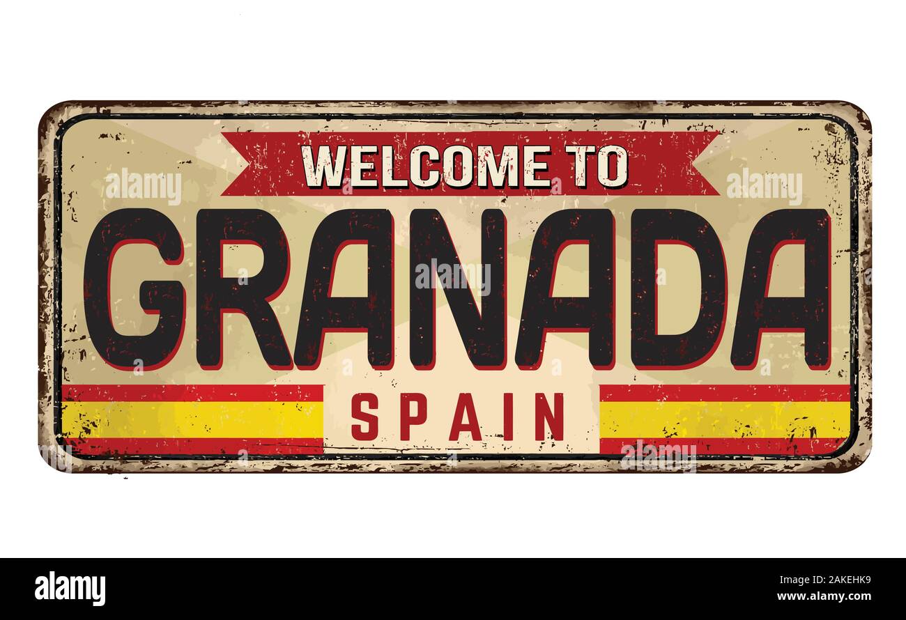 Welcome to Granada vintage rusty metal sign on a white background ...