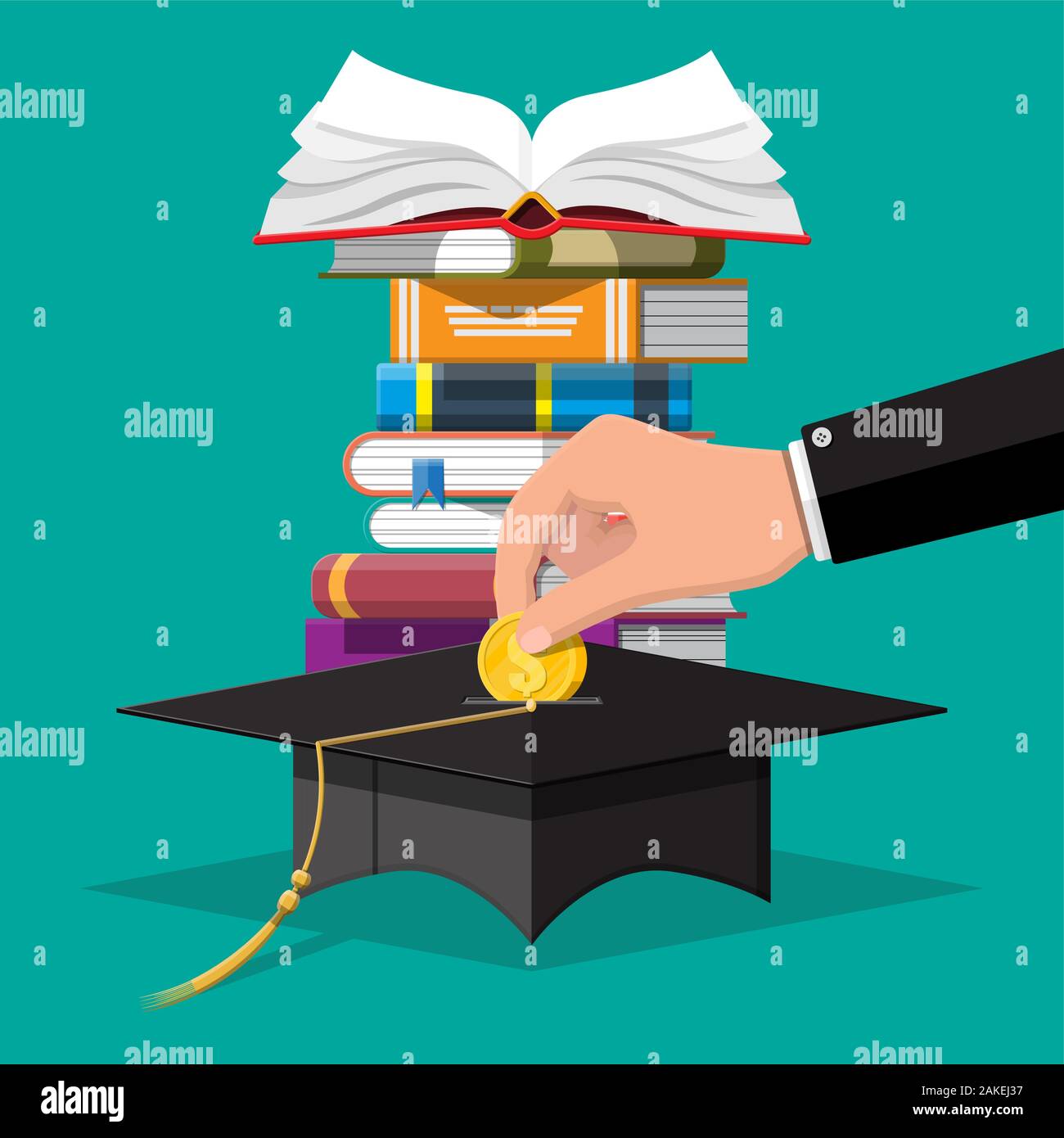Graduation cap, book and gold coin Stock Vector Image & Art - Alamy