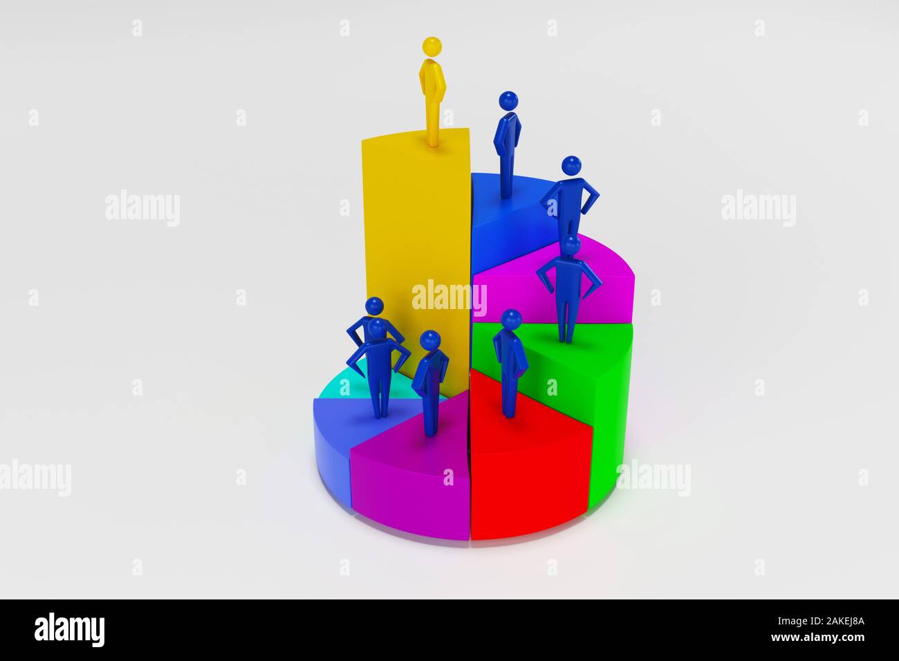 3d Human Figures On Multi Colored Pie Chart Over Desk. 3d businessman ...