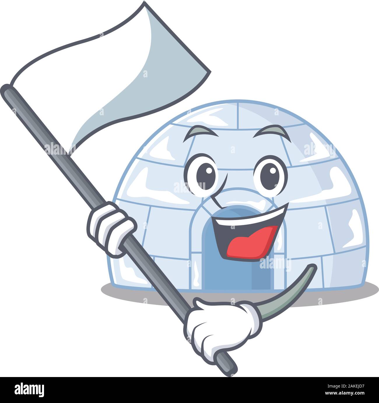 Funny igloo cartoon character style holding a standing flag Stock ...