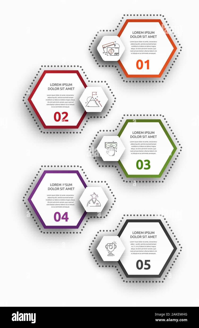 Vector infographic with 5 pentagons. Used for five diagrams, graph ...