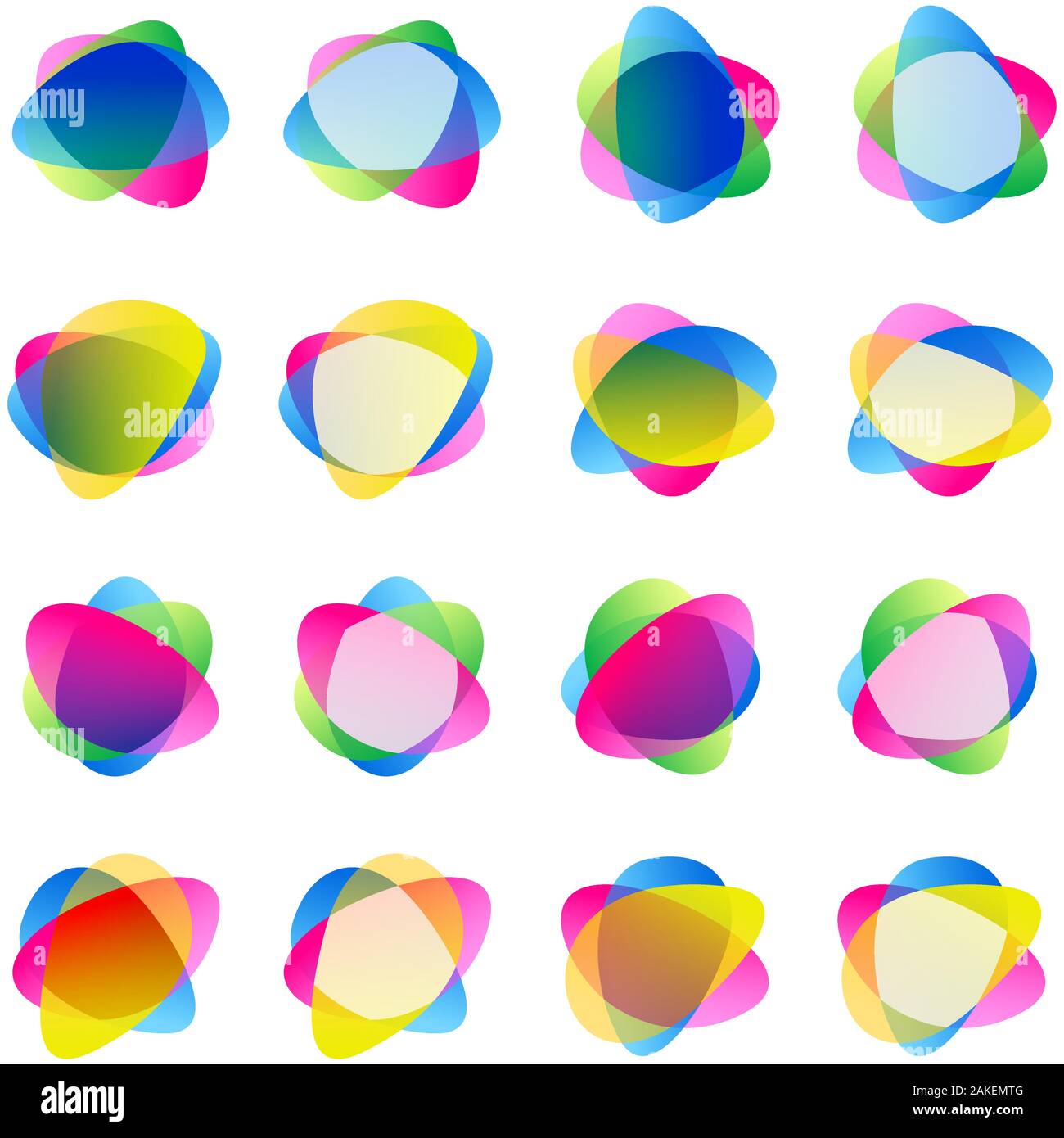 Abstract medallions of colored oval petals overlapping; intersection ...