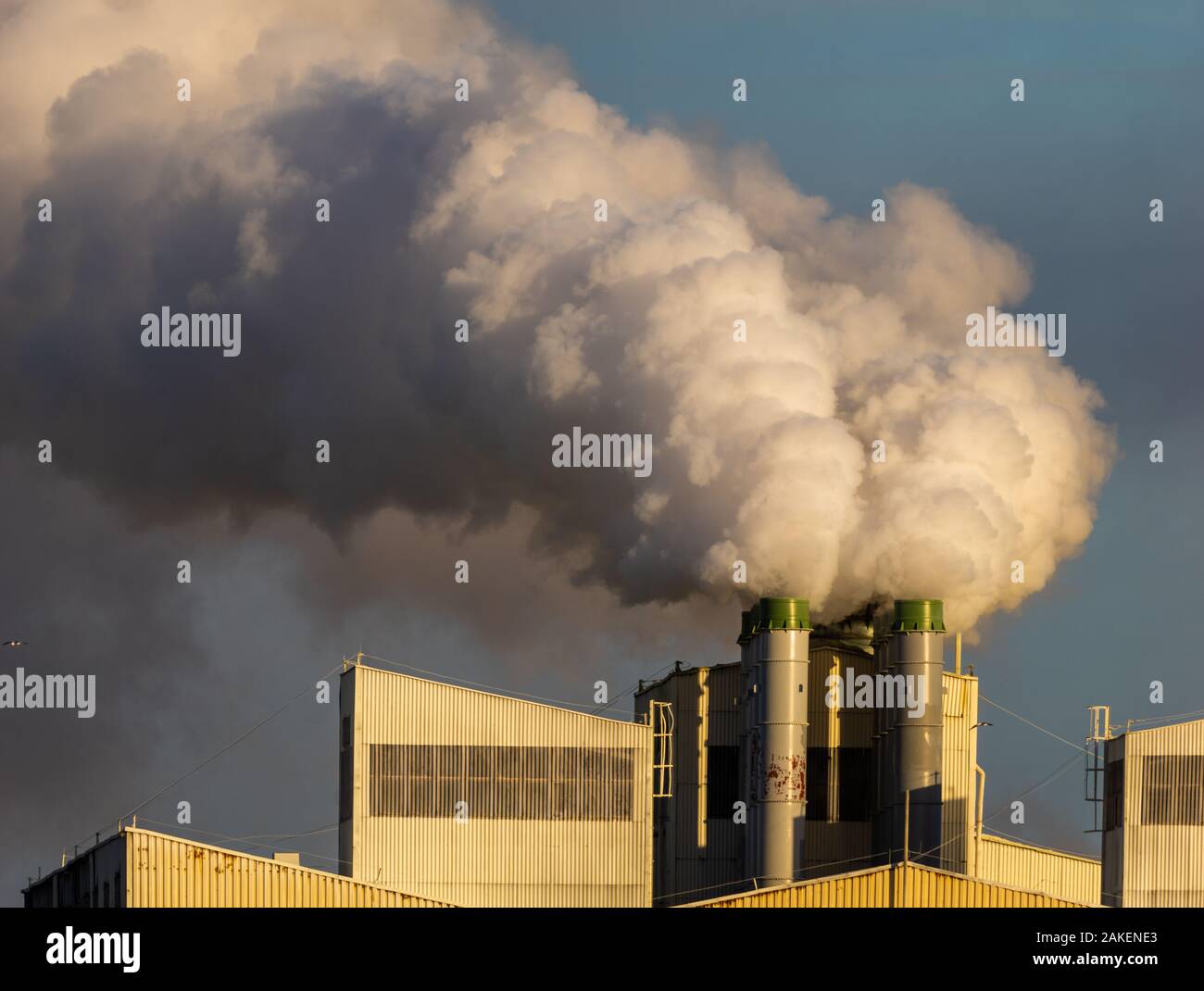 factory chimneys emitting huge amounts of smoke, dust and pollution ...