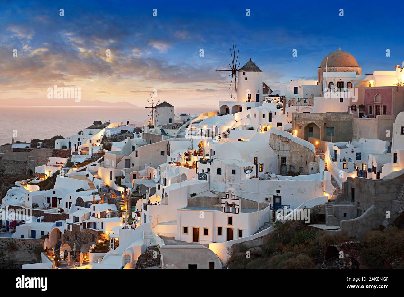 Sunset over Oia (ia), Cyclades Island of Thira, Santorini, Greece. The ...