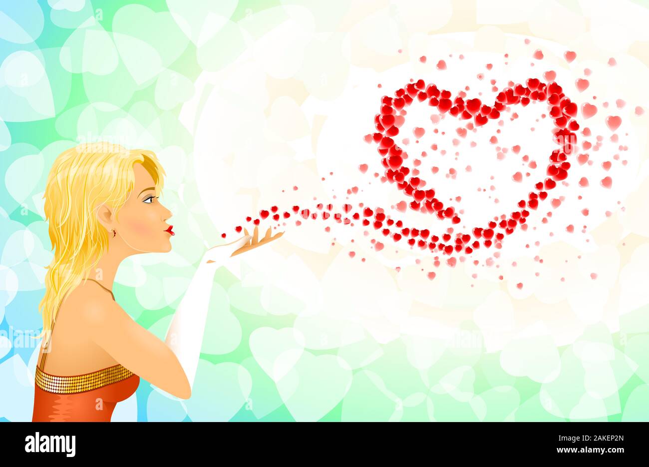 Young girl blowing hearts on Valentine's Day; Message from the signs of ...