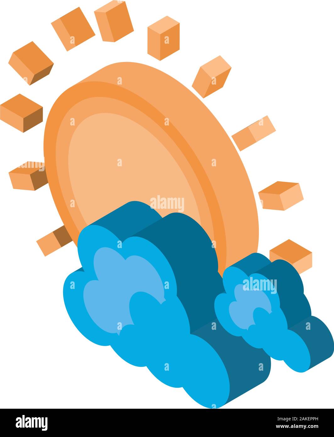 Isometric sun and clouds design, Summer nature tropical season sunshine ...