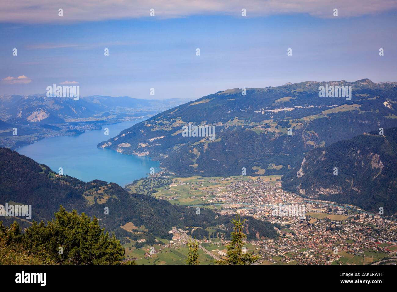 Panoramic view of Interlake and lake Thun from the top of Schynige ...