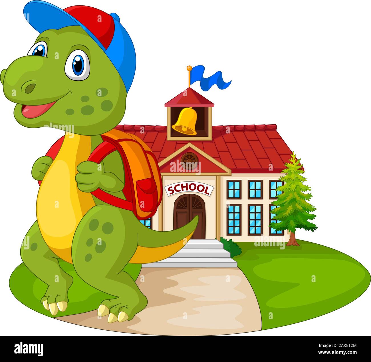 Cartoon funny dinosaur going to school Stock Vector Image & Art - Alamy