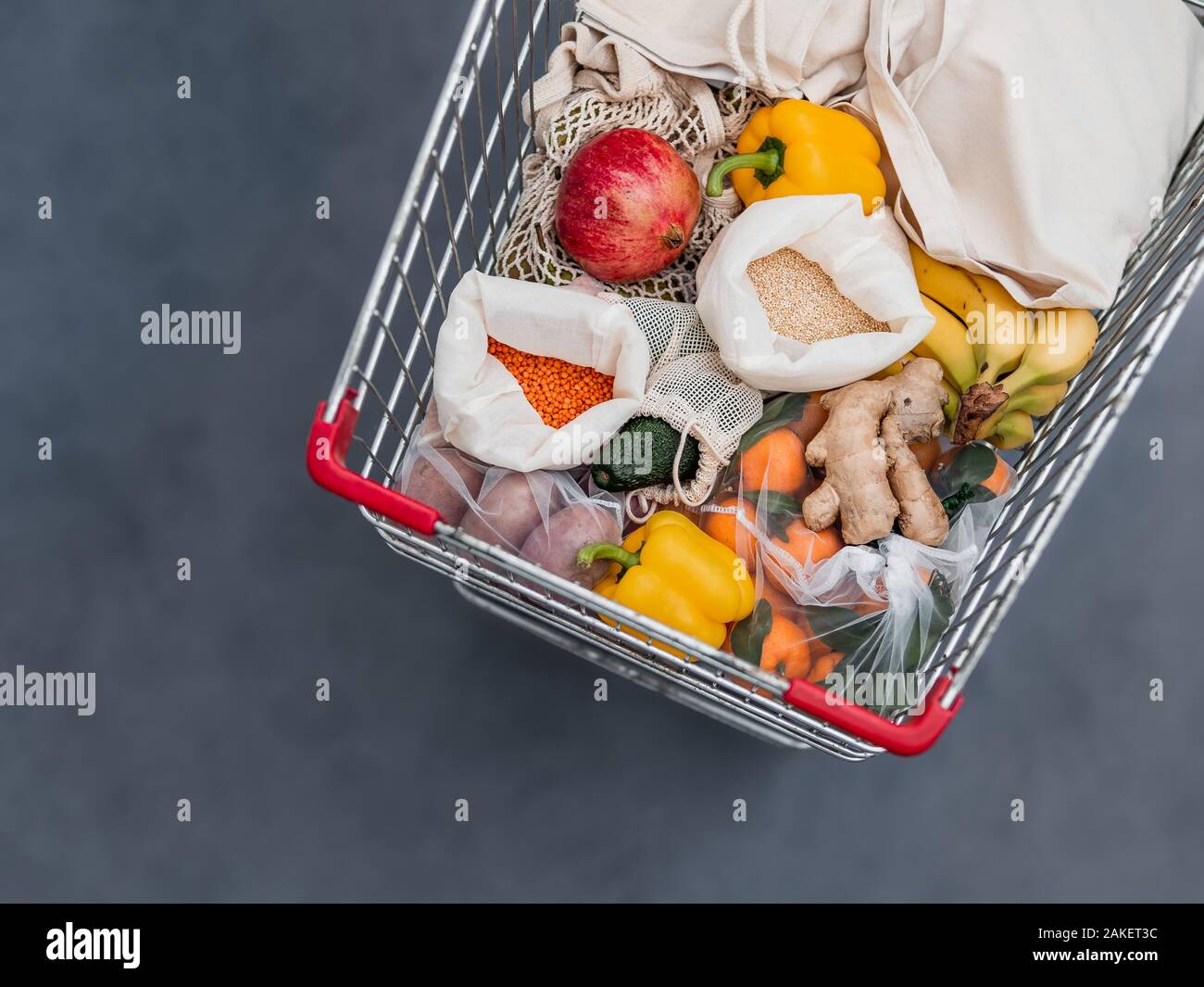 Fruit, vegetables and grains in reusable textile fabric bags Pouch in ...