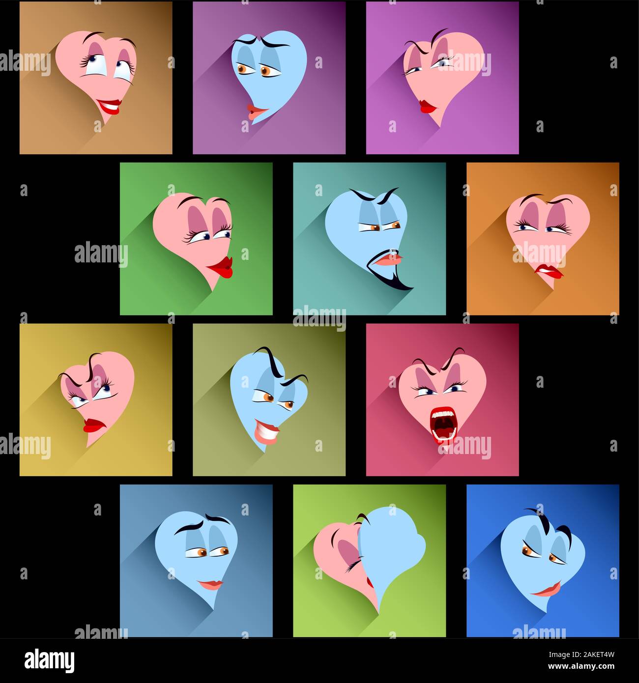 Avatars, icons, smiles, faces, stickers with various emotions ...