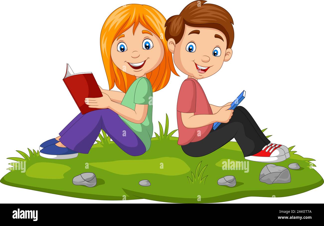 Boy And Girl Reading Book Clipart