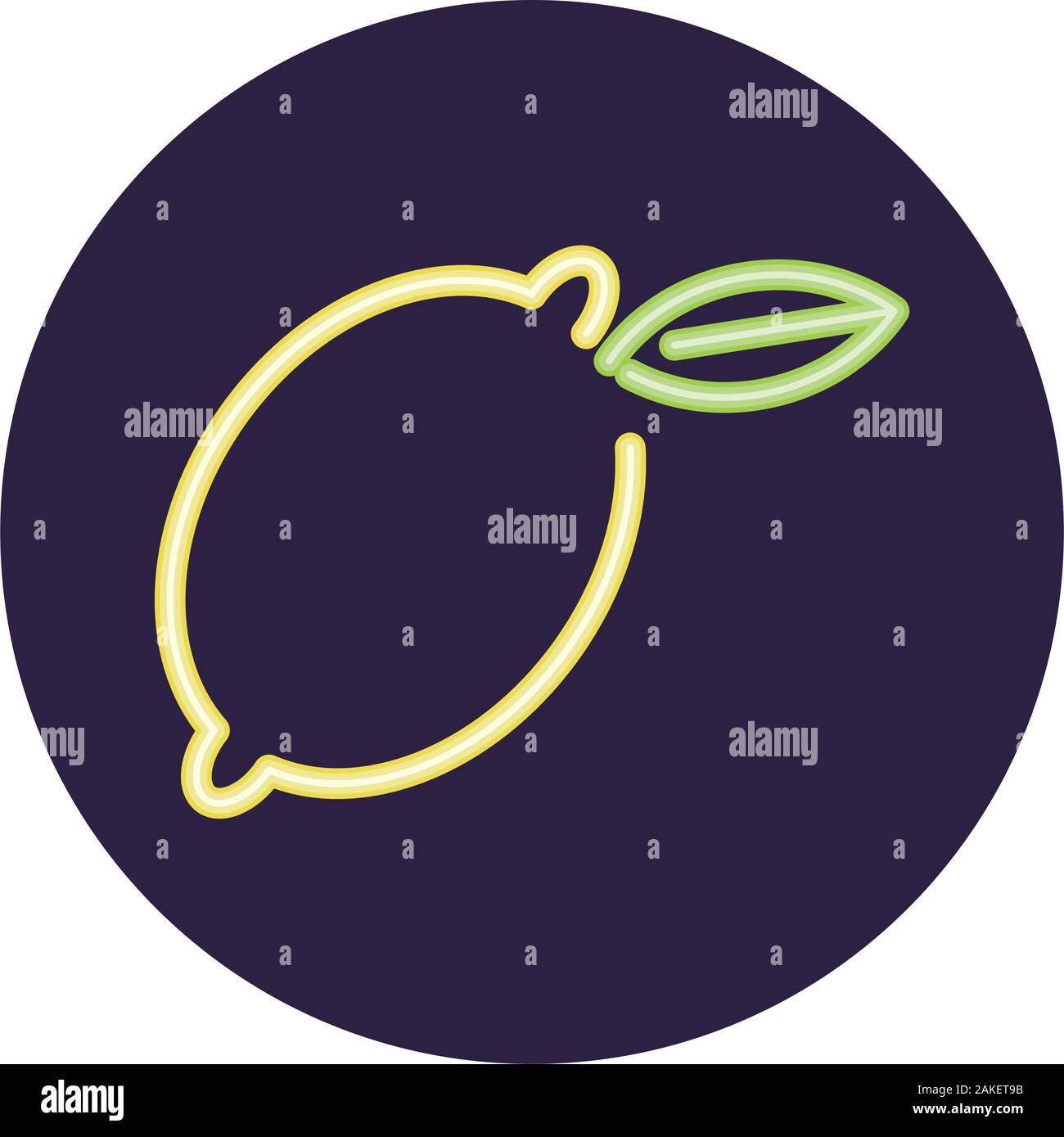 Neon lemon inside black circle design, Decoration advertising light ...