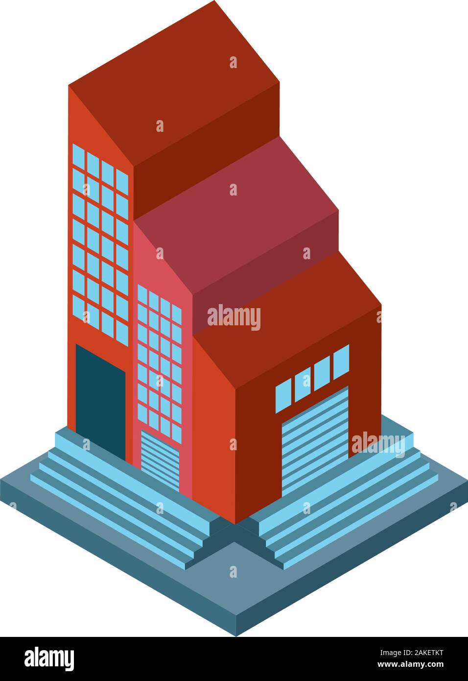 Isometric red building design, City architecture urban modern downtown ...