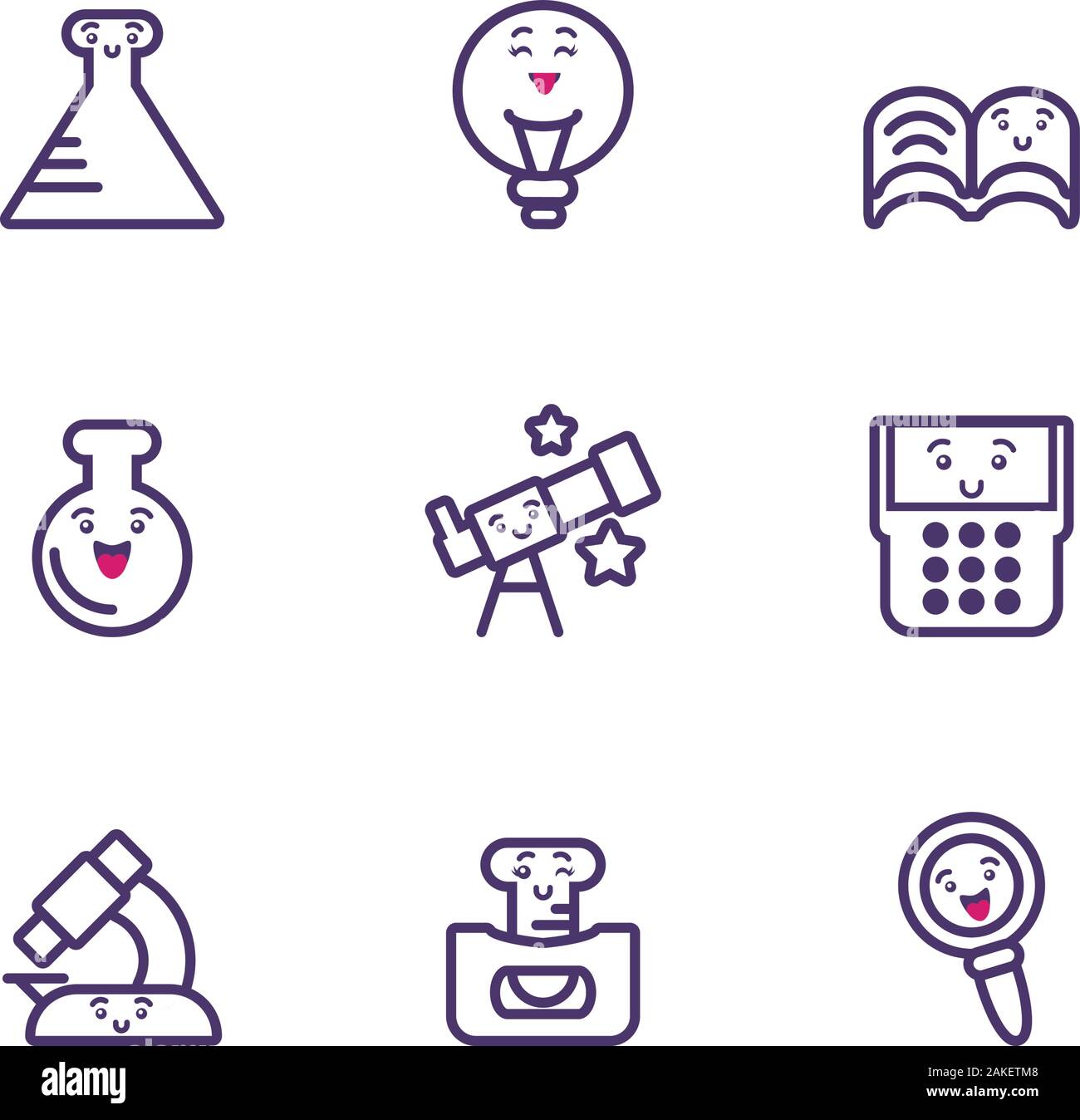 Icon set cartoons design, Kawaii school expression cute character funny ...