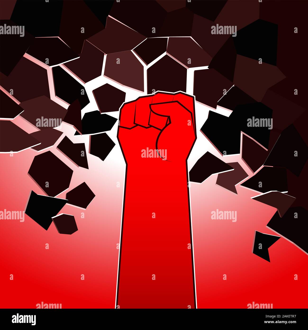 Red destroying hand. Rising up fist is symbol of resist, revolt ...
