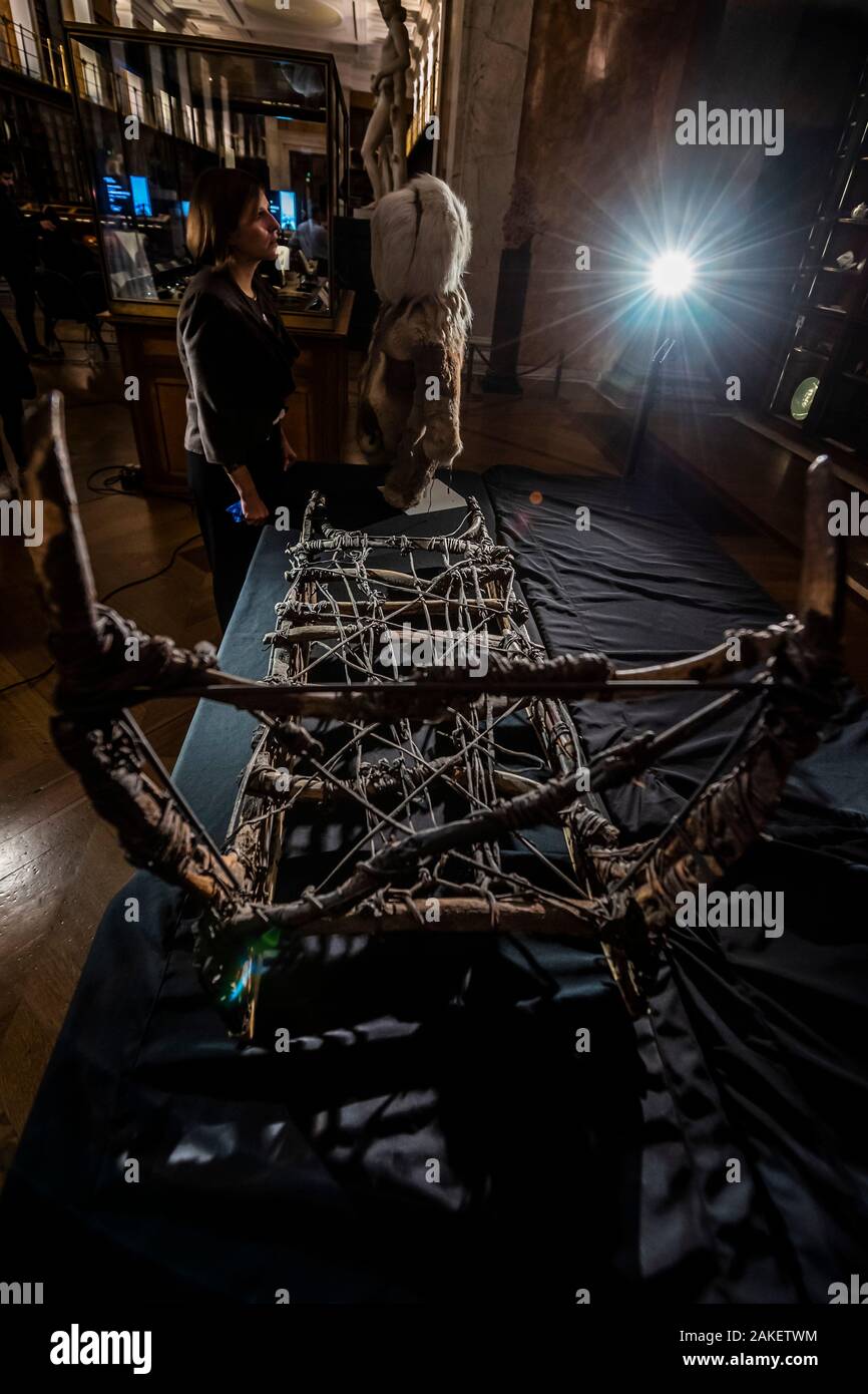 London, UK. 9th January, 2020. Inughuit (Greenlandic) sled made from ...