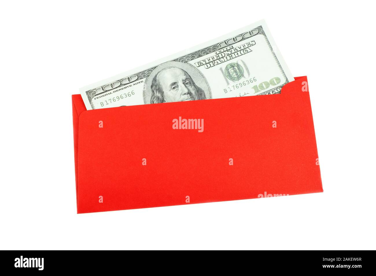 Money 100 Us dollar bills in a red envelope at white background, The ...
