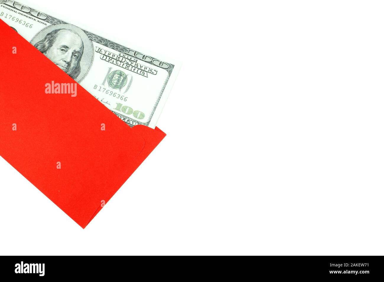 Money 100 Us dollar bills in a red envelope at white background, The ...