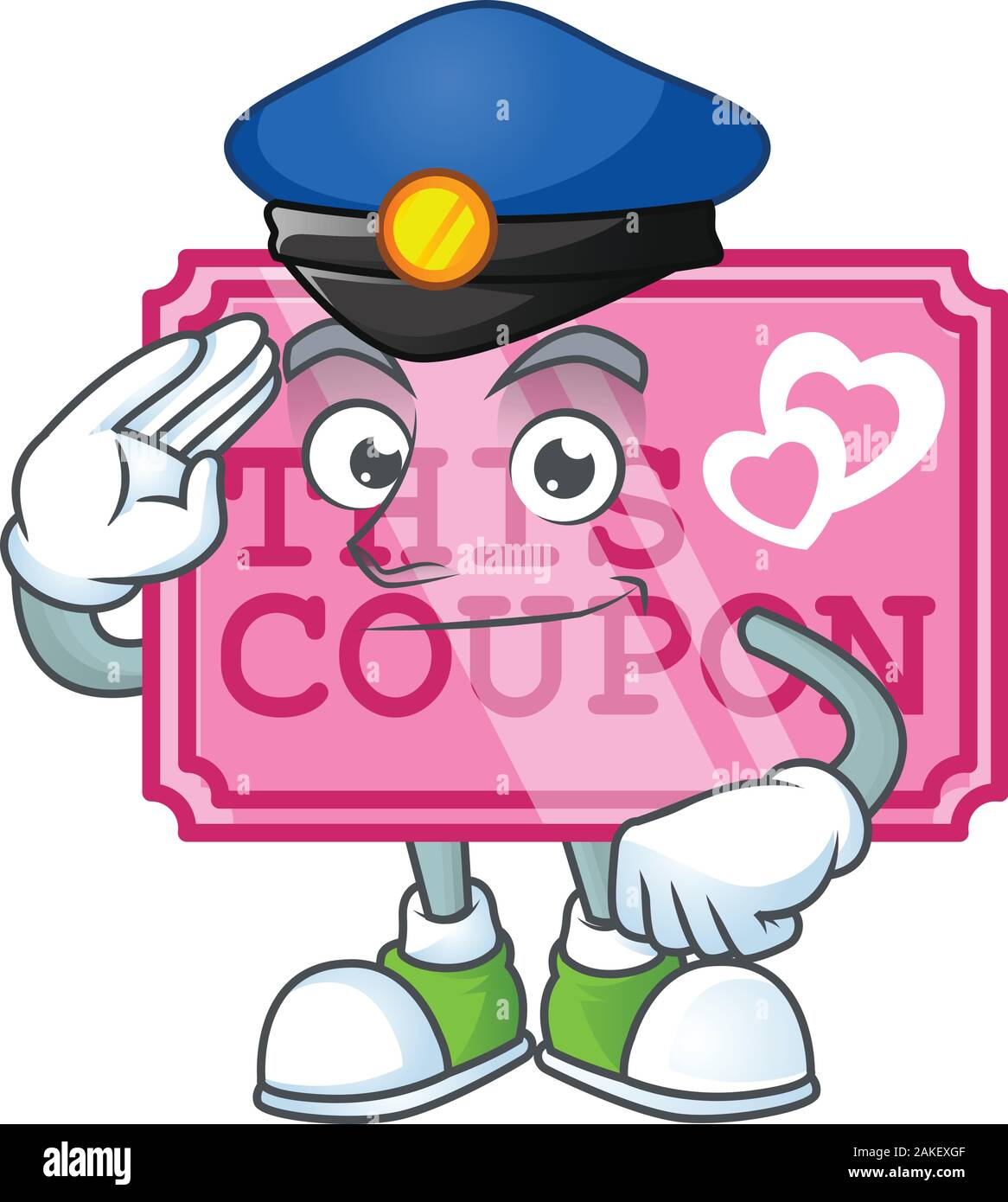 A character design of pink love coupon in a Police officer costume ...
