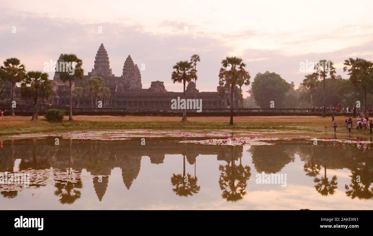 Beautiful landscape view of ancient temple heritage Angkor Wat at dawn in Siem Ream, Cambodia ...