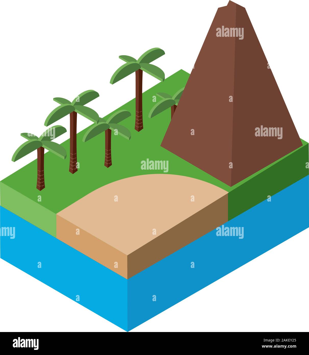 Isometric palm trees and volcano design, Summer nature element earth ...