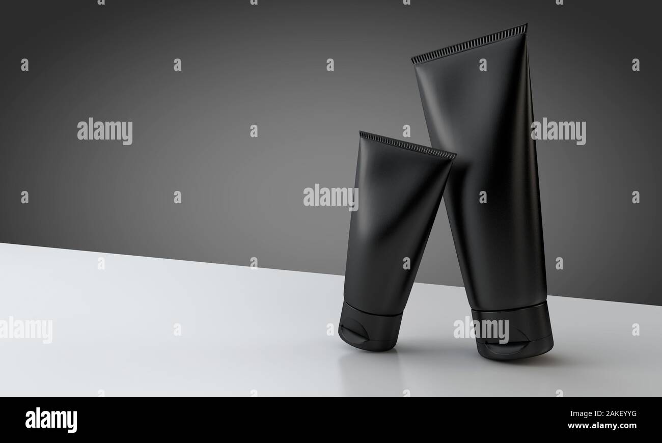Black cosmetics tube against a grey background. 3D Rendering Stock ...