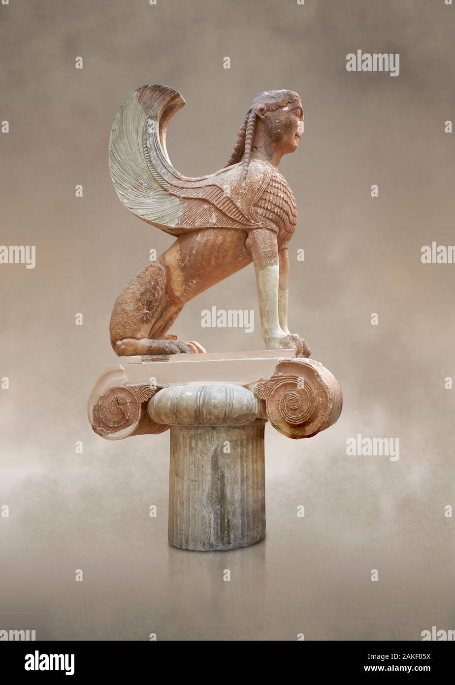 Archaic ancient Greek sculpture of a Sphinx originally on top of the ...
