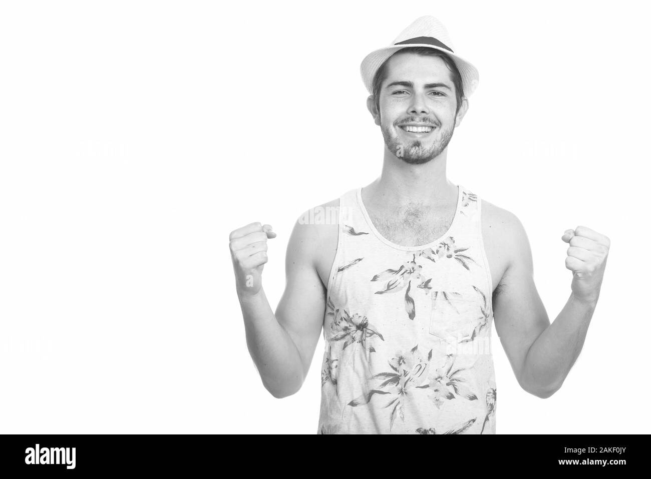 Young happy Caucasian man looking excited ready for vacation Stock ...