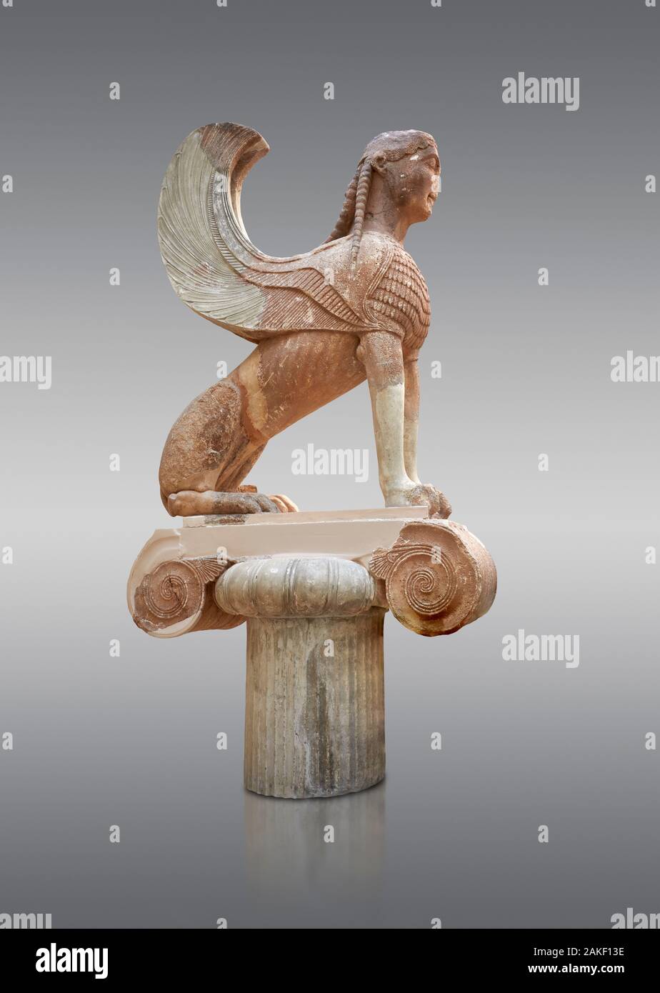 Archaic ancient Greek sculpture of a Sphinx originally on top of the ...