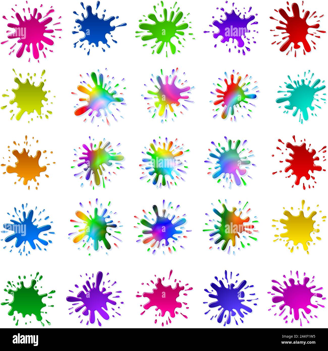 Set of multicolored blots and splashes of a paint and ink; Eps10; Each ...