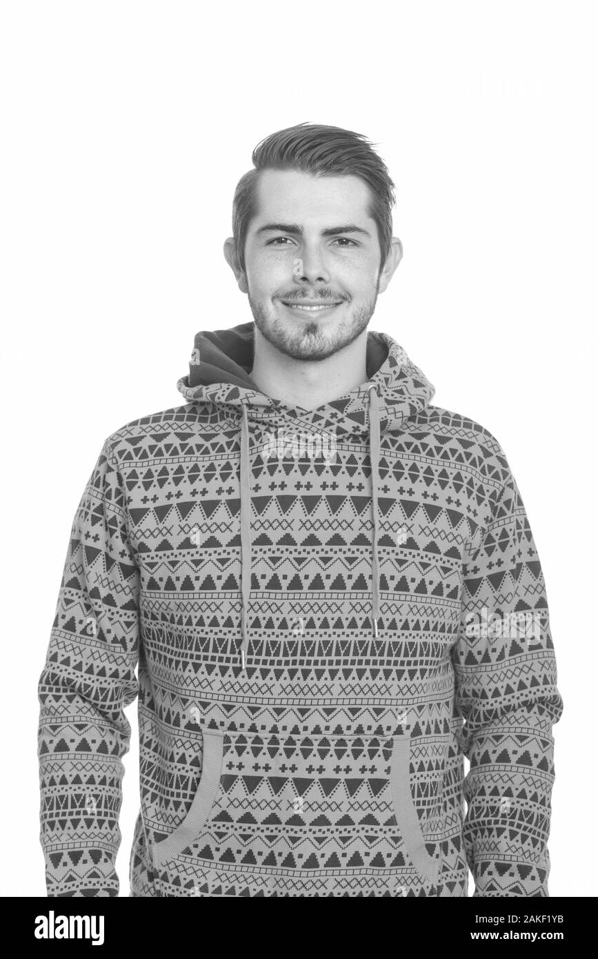 Portrait of young handsome bearded man in black and white Stock Photo ...