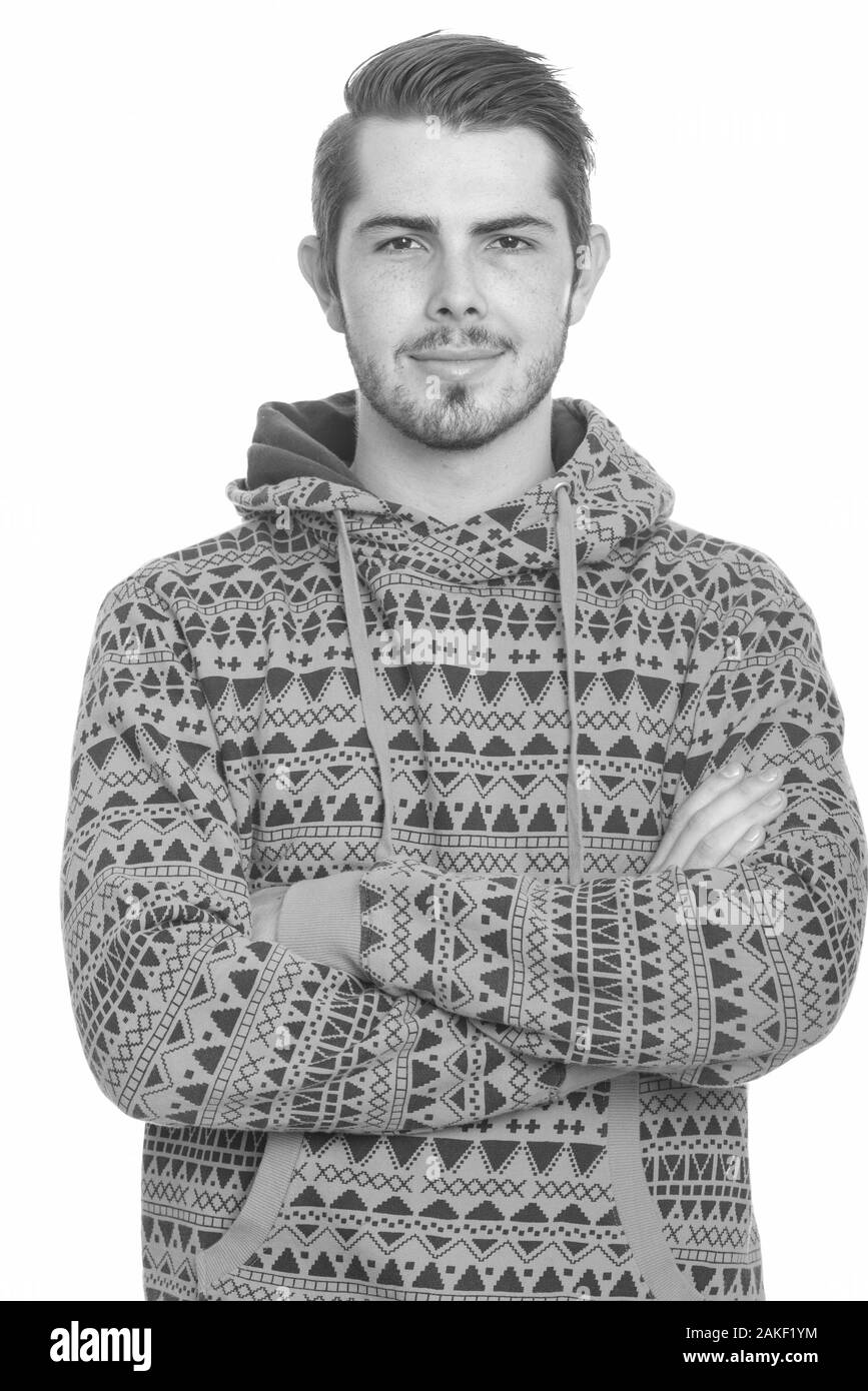 Portrait bearded man listening music Black and White Stock Photos ...