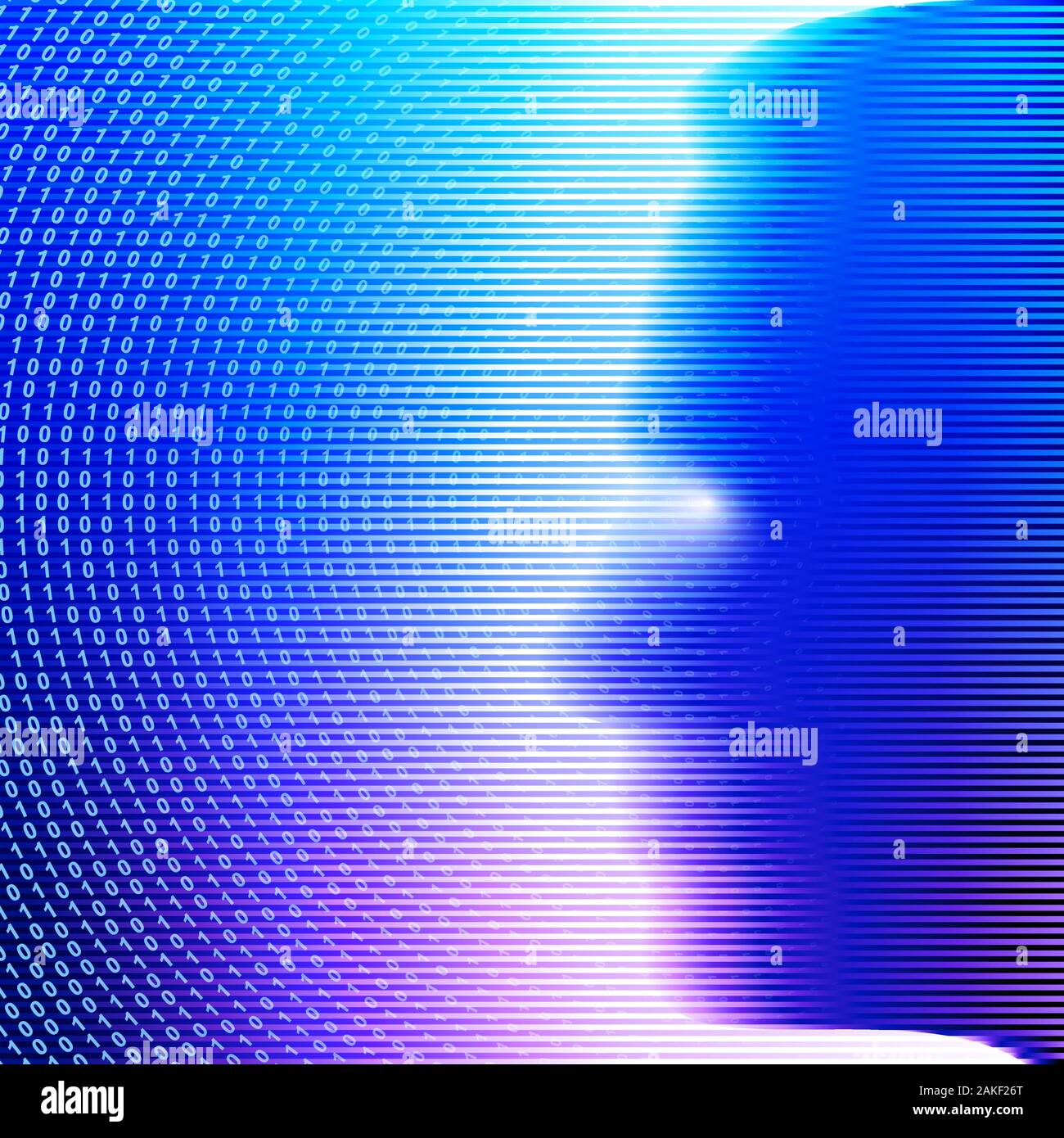 Face of a man on futuristic shining background of binary code and lines ...