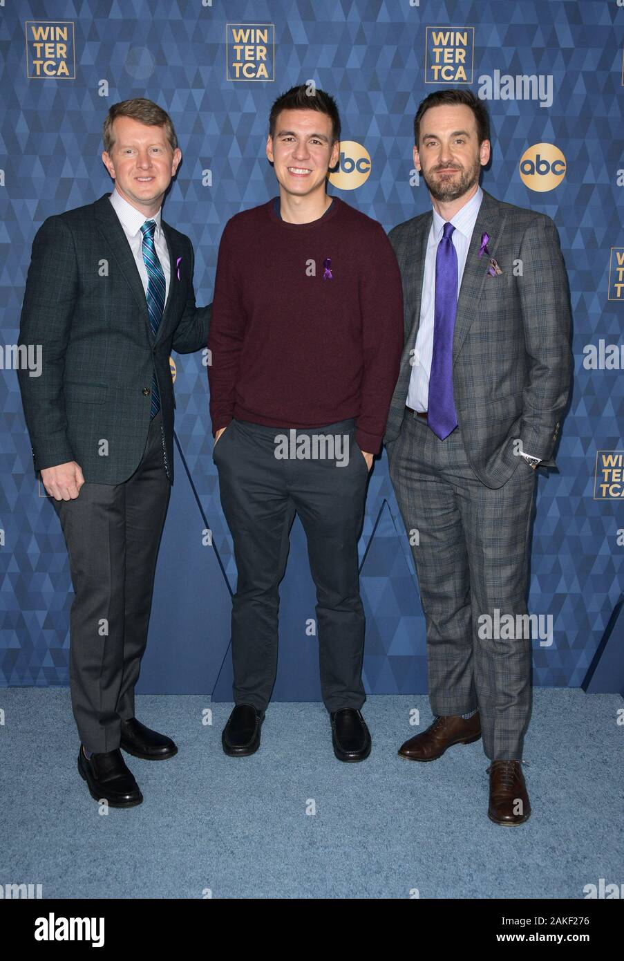 Pasadena, Ca. 8th Jan, 2020. James Holzhauer, Brad Rutter, Ken Jennings ...