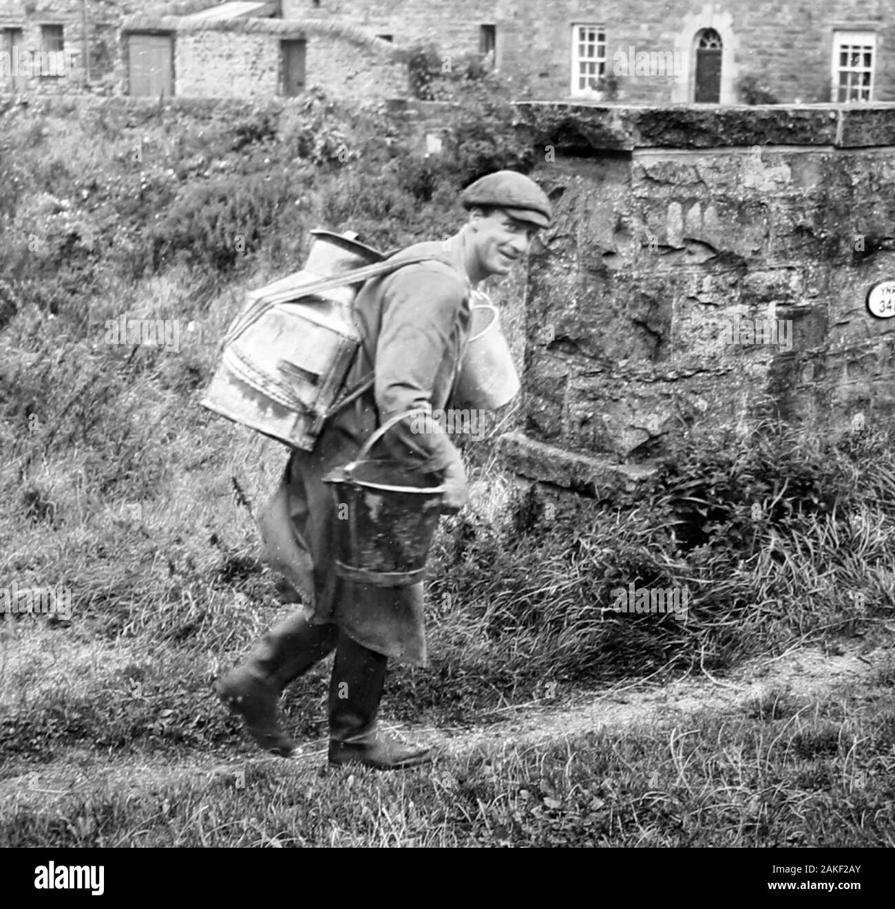 Farmer with milk back-can, Swaledale, Yorkshire in the 1940/50s Stock ...