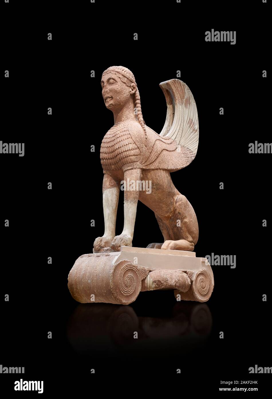 Archaic ancient Greek sculpture of a Sphinx originally on top of the ...
