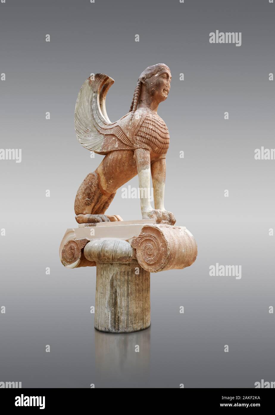 Archaic ancient Greek sculpture of a Sphinx originally on top of the ...