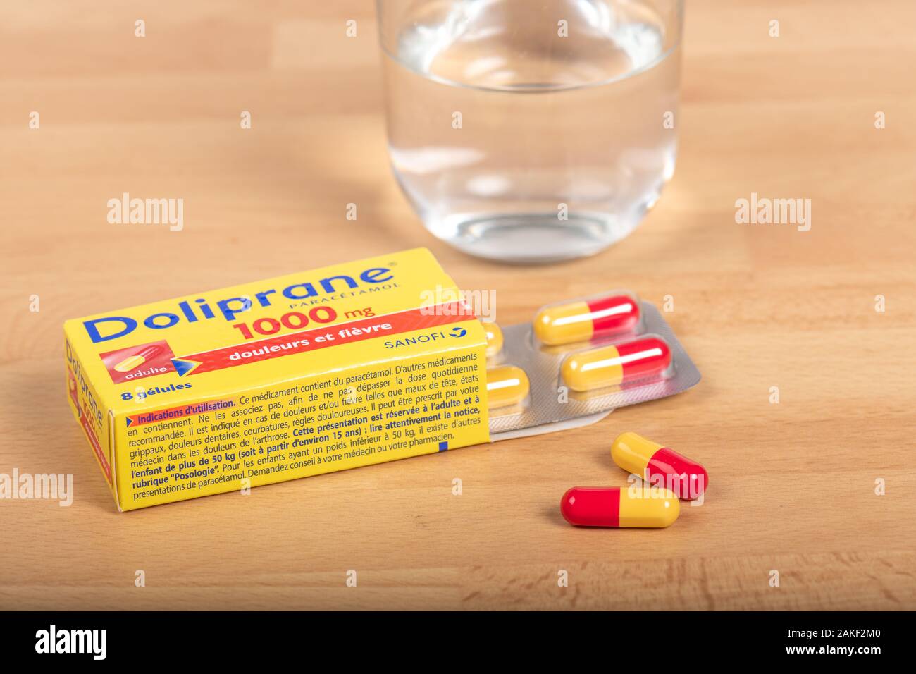 Paris, France - January 2020 : Box of doliprane, a paracetamol-based ...