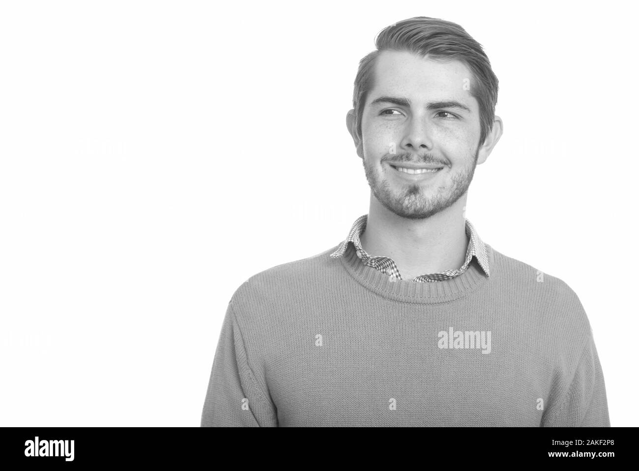 Portrait of young handsome bearded man in black and white Stock Photo ...