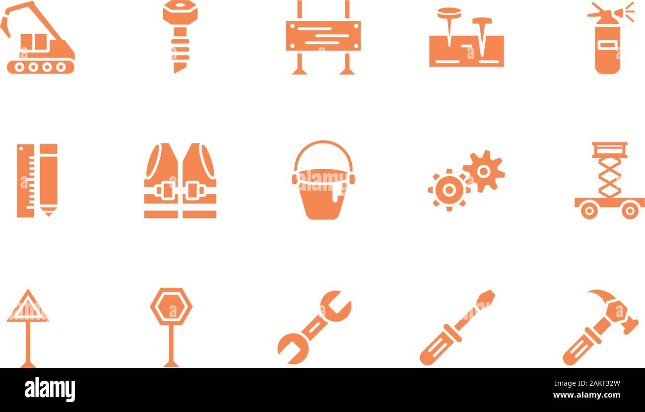 Tools icon set design, Under construction architecture work repair ...