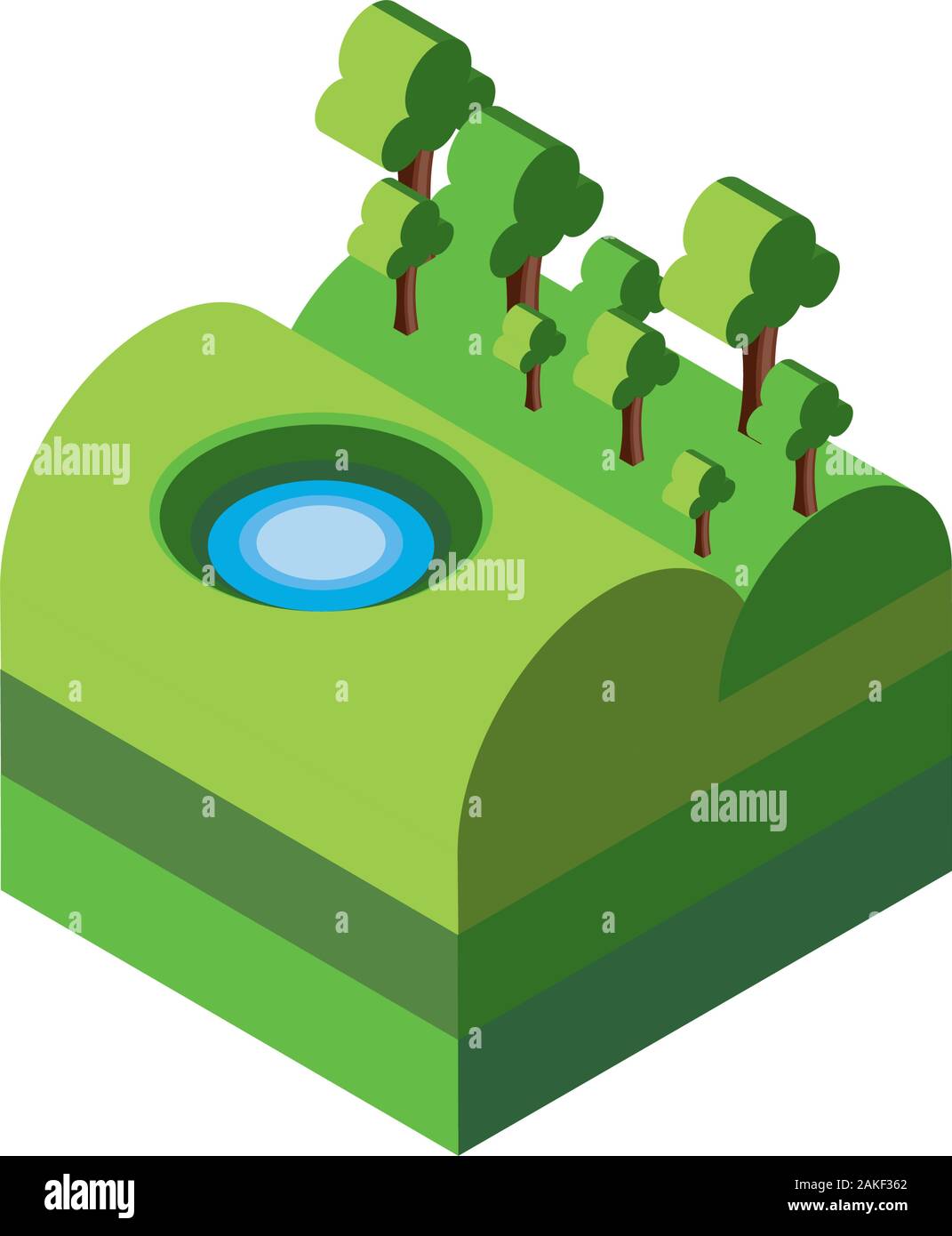 Isometric trees and lake design, Nature element earth eco ecology ...