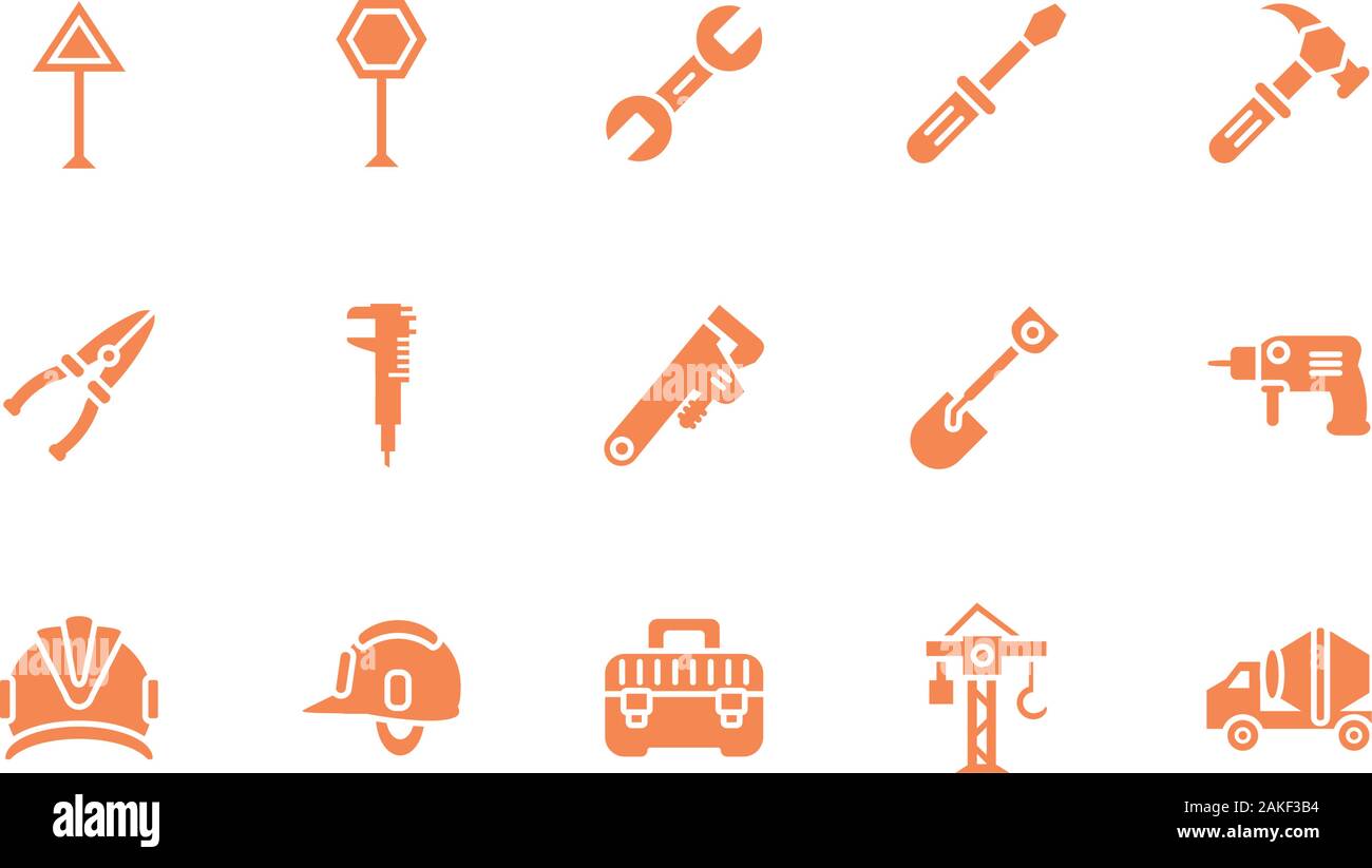 Tools icon set design, Under construction architecture work repair ...