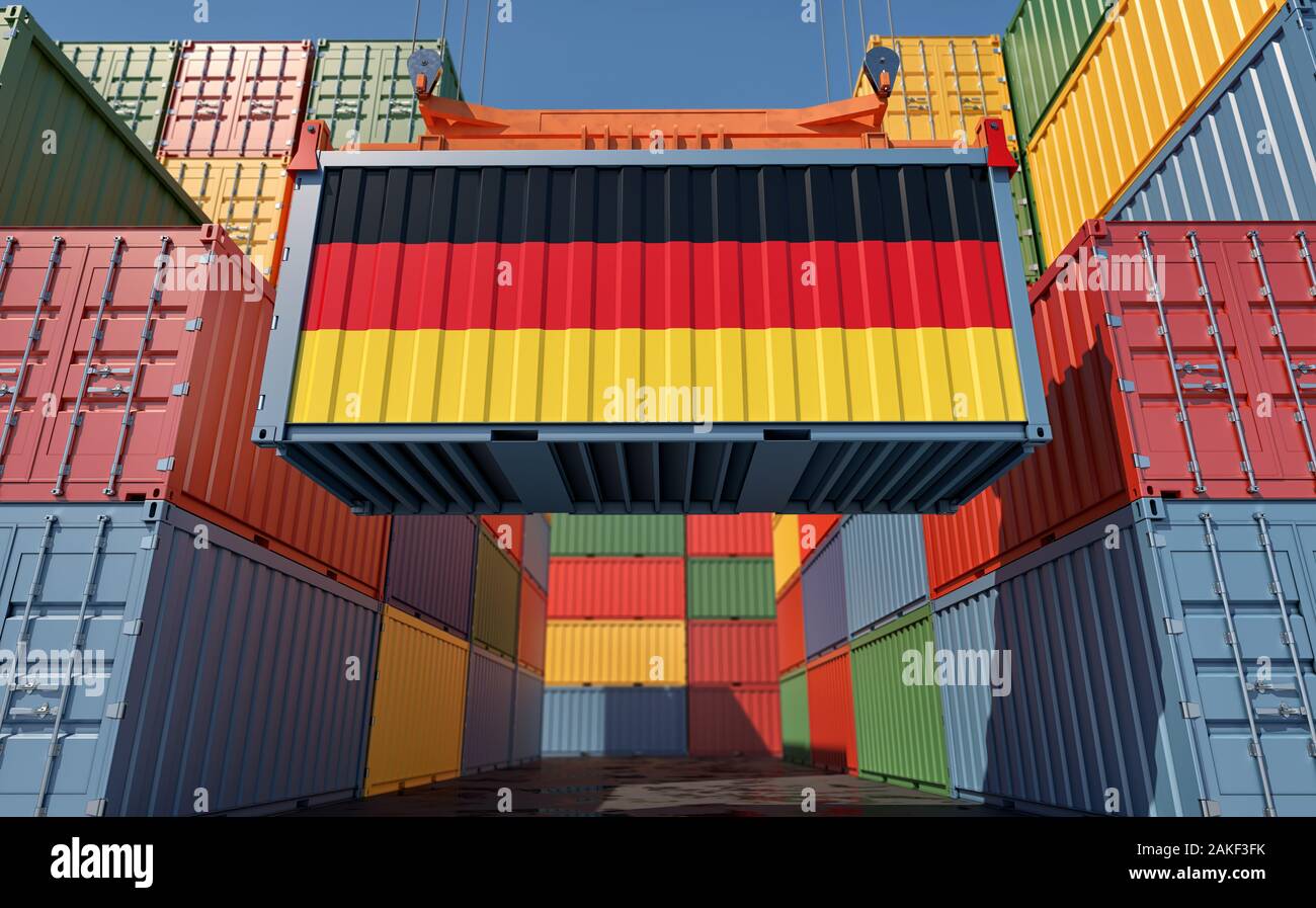 Container Terminal - Shipping Container with German flag. 3D Rendering ...