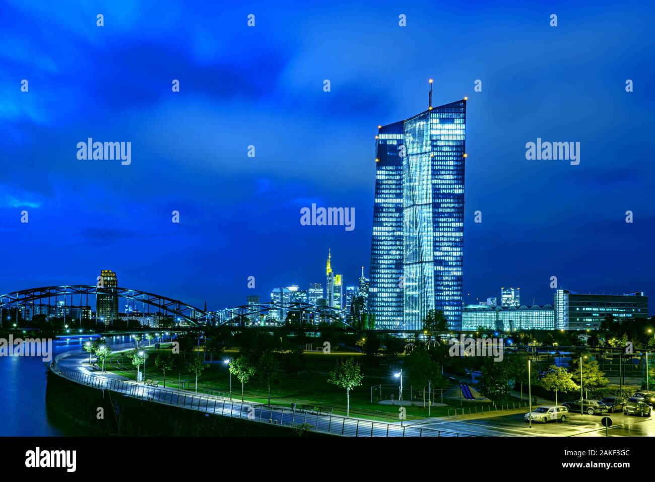 new building of the european central bank ECB in front of several bank ...