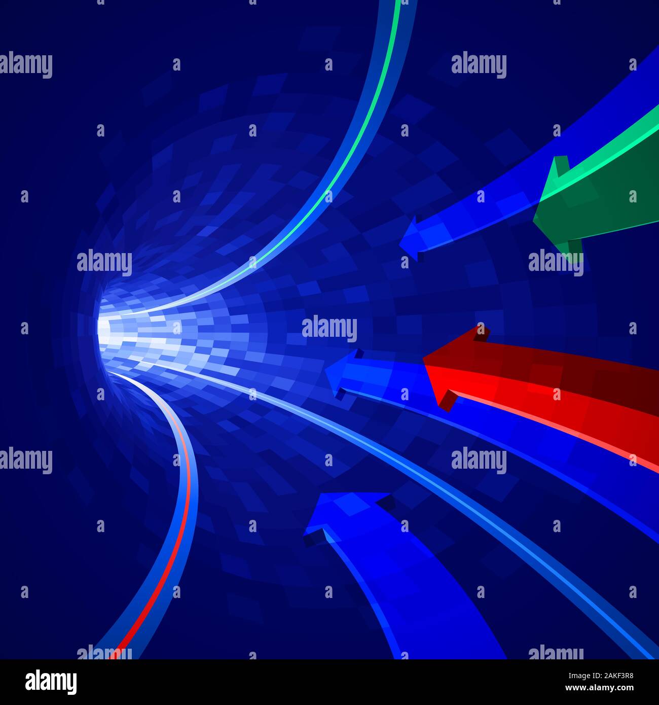 Arrows flying through the blue tunnel. Vector high-tech technology ...