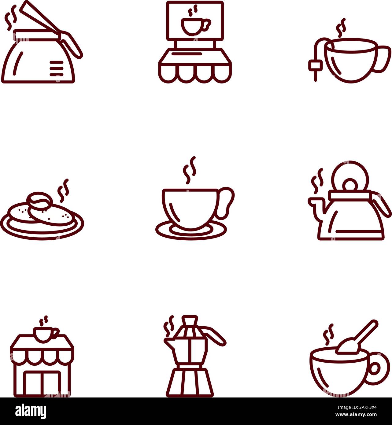 Coffee icon set design of time drink breakfast beverage shop morning ...