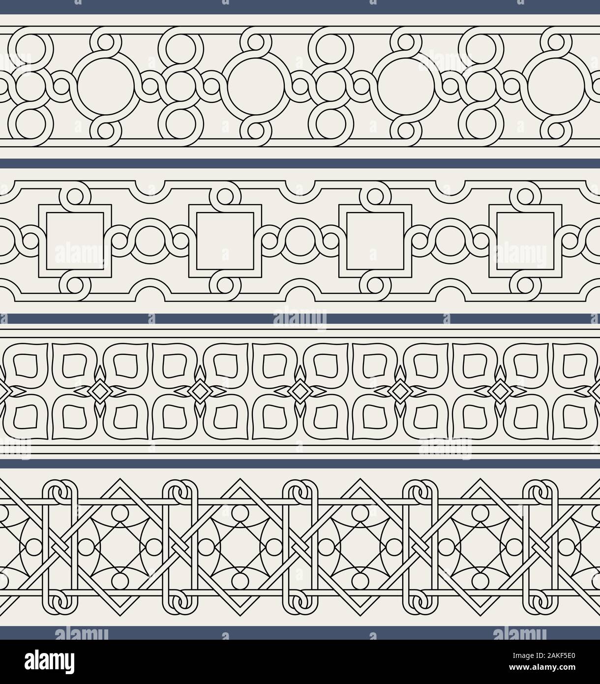 Set of traditional oriental geometrical seamless borders. Decorative ...