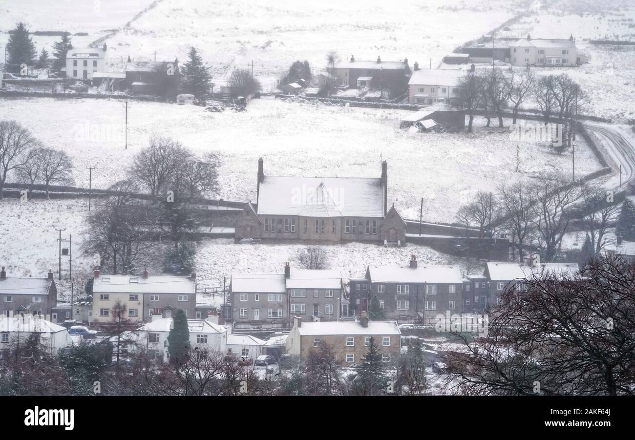 A snow covered Nenthead village on the Cumbria and Northumberland ...