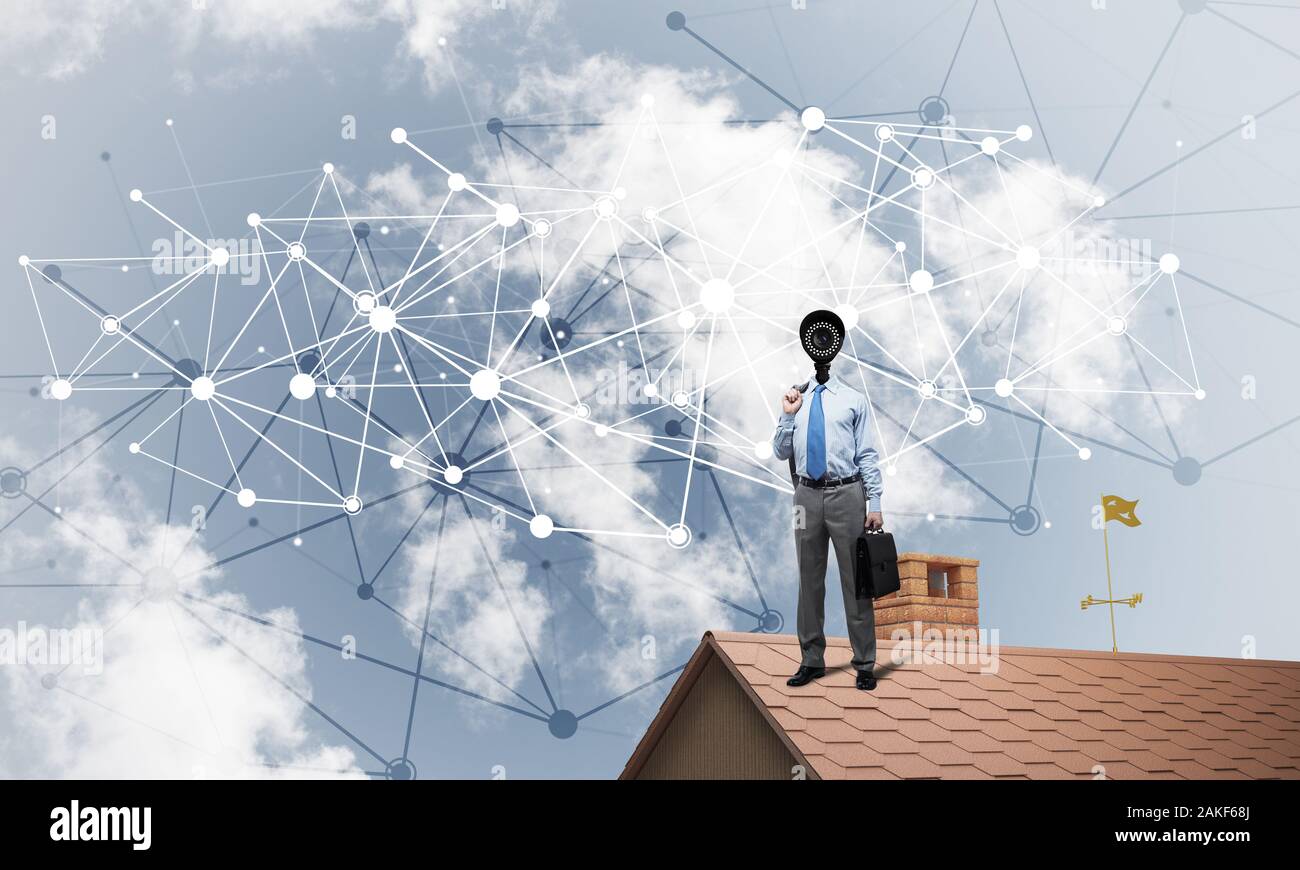 Concept of security and privacy protection with camera headed man Stock ...