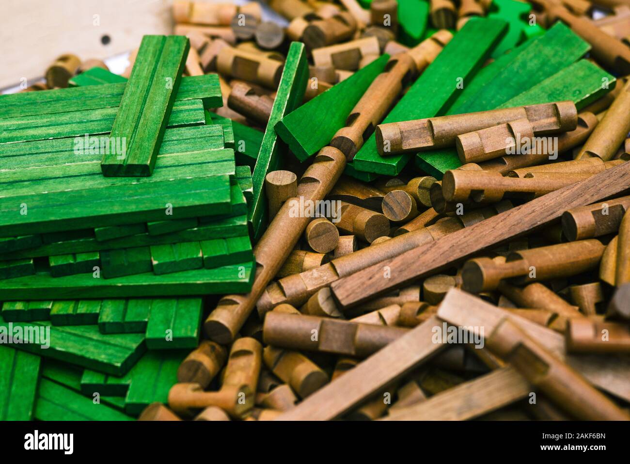 A closeup of a wooden constructor. Educational environmental toys for ...